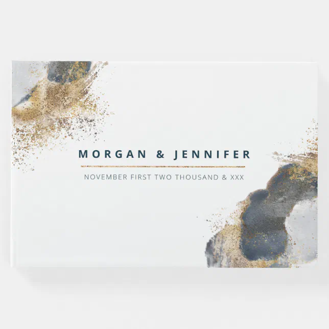 Watercolor Blue and gold Elegant Guest Book | Zazzle