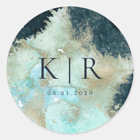 Watercolor Blue and Gold Elegant Wedding Sticker | Zazzle.com