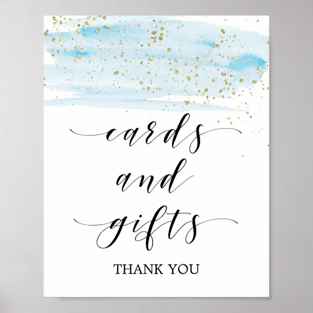 Watercolor Blue and Gold Sparkle Cards & Gifts Poster | Zazzle