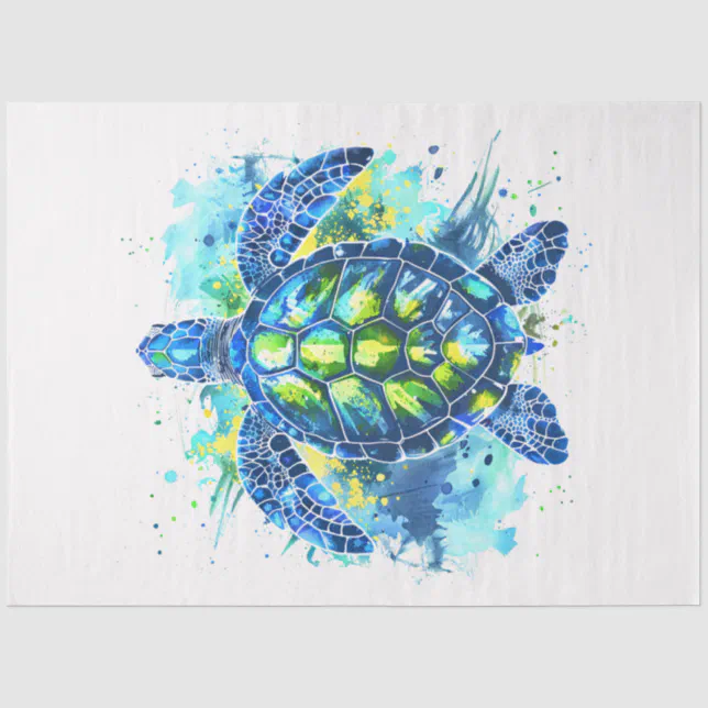 Watercolor Blue and Green Sea Turtle Decoupage Tissue Paper | Zazzle