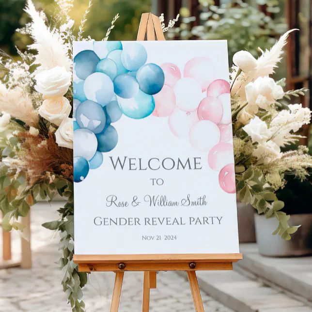Watercolor Blue and Pink arc Gender Reveal Welcome Foam Board | Zazzle
