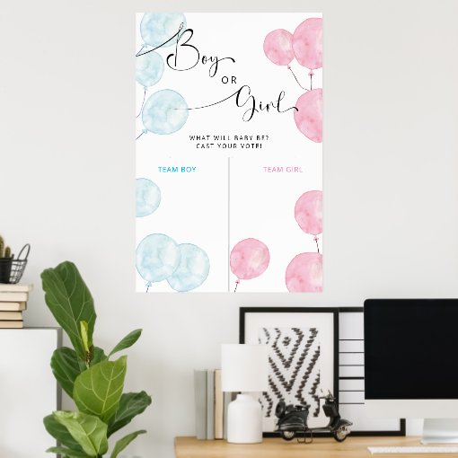 Watercolor blue and pink gender reveal voting sign | Zazzle