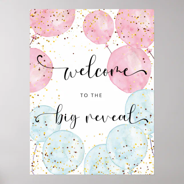 Watercolor Blue and Pink Gender Reveal Welcome Poster | Zazzle