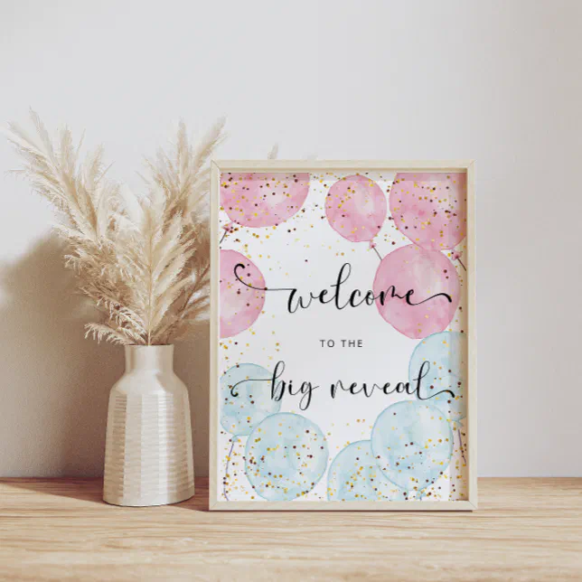 Watercolor Blue and Pink Gender Reveal Welcome Poster | Zazzle