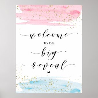 Watercolor Blue and Pink Gender Reveal Welcome Poster | Zazzle