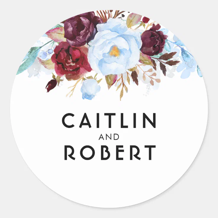 Watercolor Blue and Red Flowers Classic Round Sticker | Zazzle