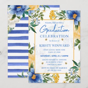 Watercolor Blue and Yellow Flowers Graduation Invitation | Zazzle