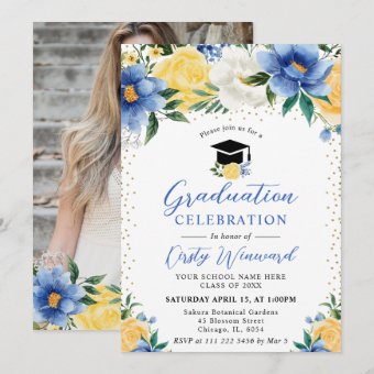 Watercolor Blue and Yellow Flowers Graduation Invitation | Zazzle
