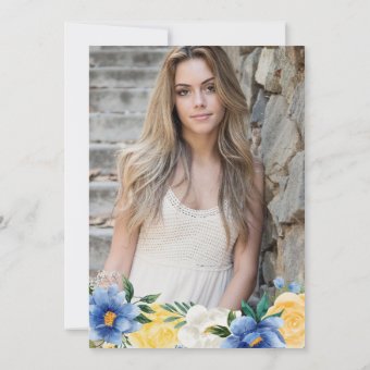 Watercolor Blue and Yellow Flowers Graduation Invitation | Zazzle