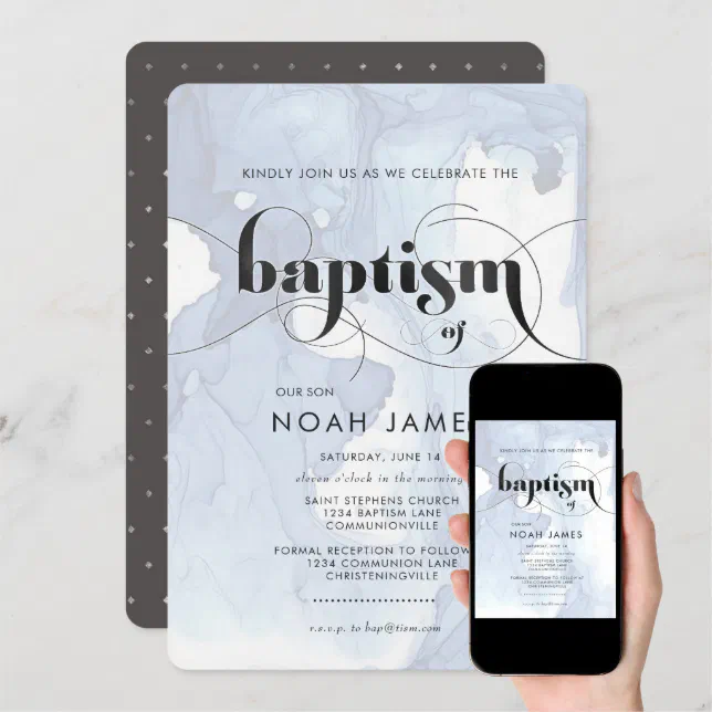 Watercolor Blue Baptism Invitation | Zazzle