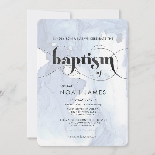 Watercolor Blue Baptism Invitation | Zazzle