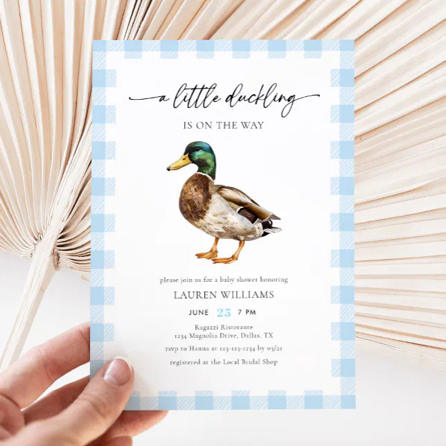 Watercolor Blue Boy Mallard Duck Baby Shower Invitation | Zazzle