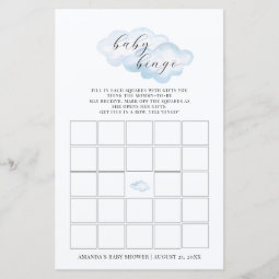 Watercolor Blue Cloud Baby Shower Baby Bingo | Zazzle