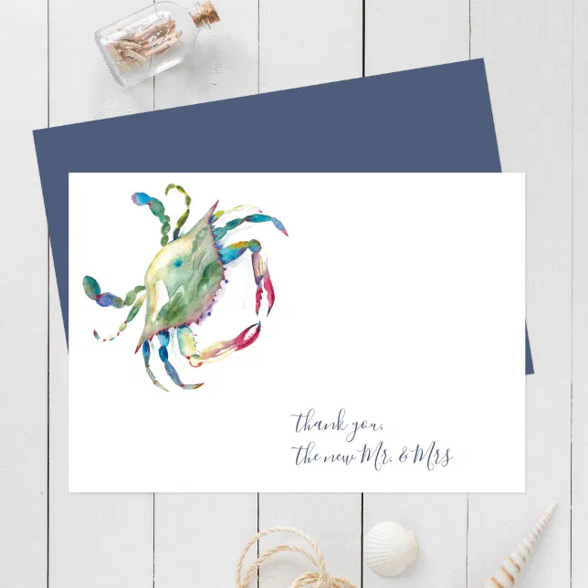 Watercolor Blue Crab Beach Thank You Cards | Zazzle