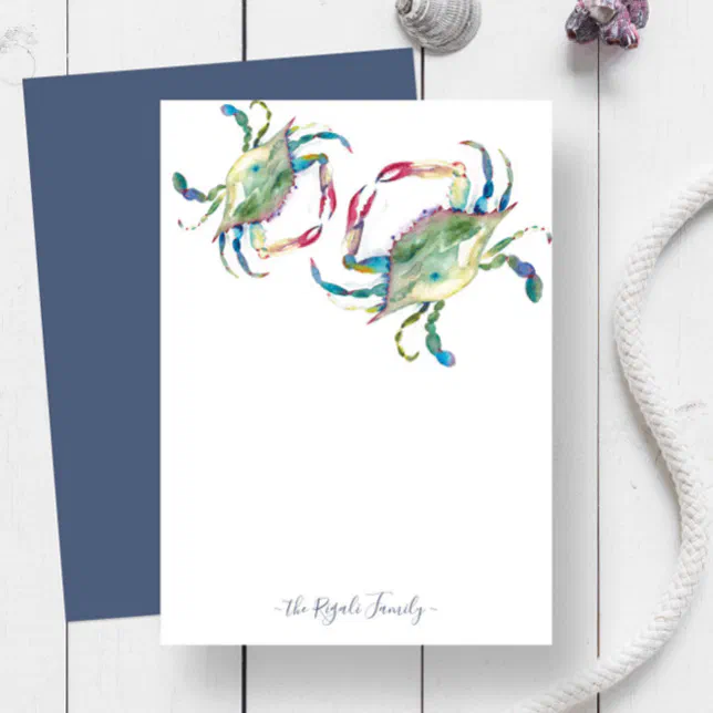 Watercolor Blue Crab Personalized Stationery Note Card | Zazzle