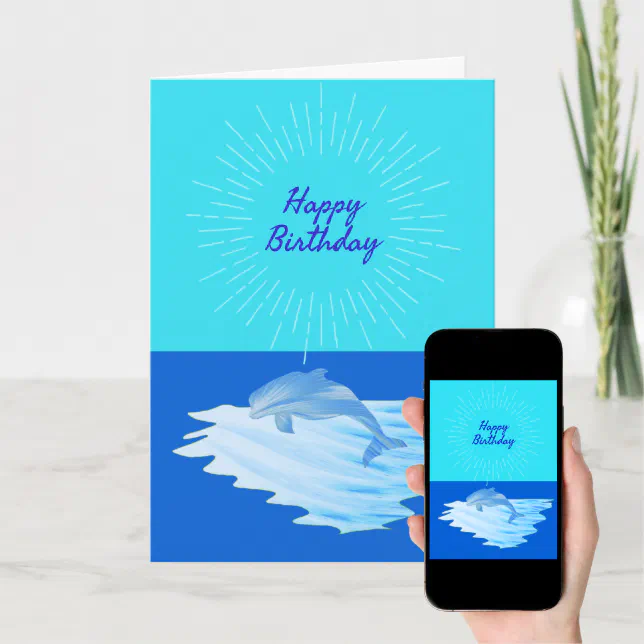 Watercolor blue dolphin Happy Birthday Card | Zazzle
