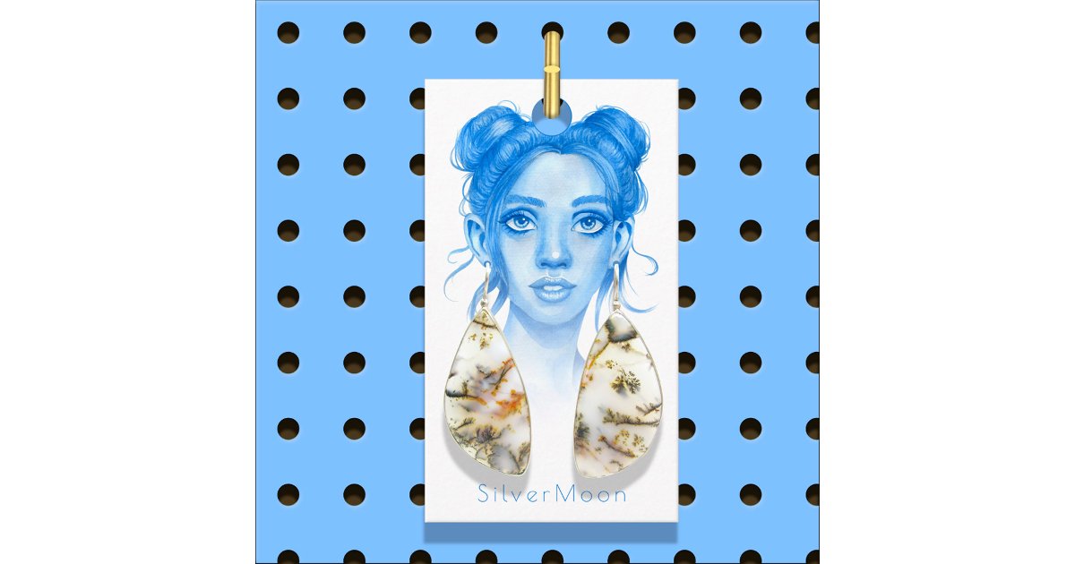 Watercolor Blue Face Illustration Earring Display Business Card | Zazzle