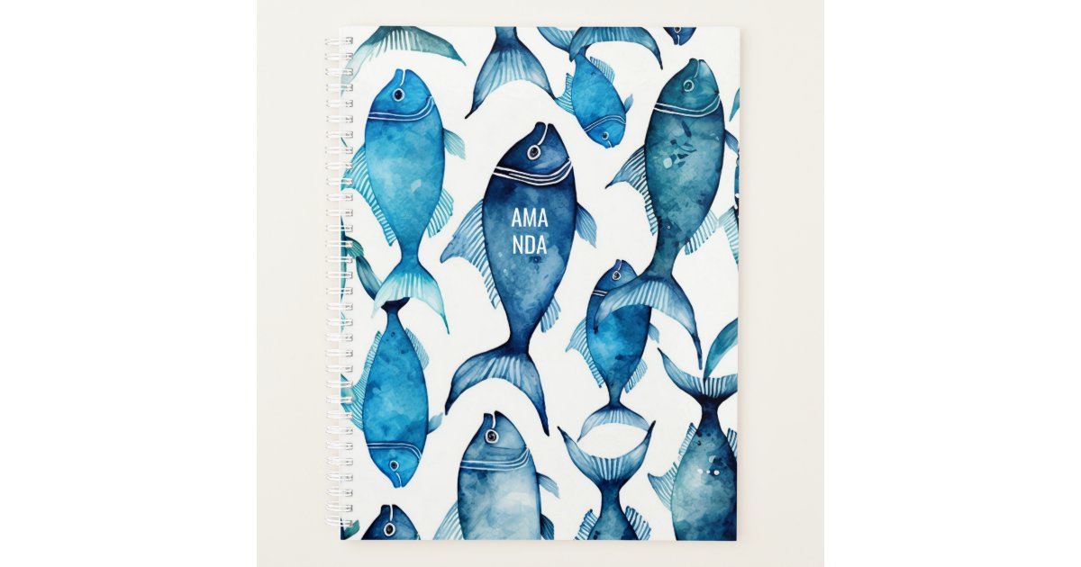 Watercolor Blue Fish | Nautical Teacher & Office Planner | Zazzle