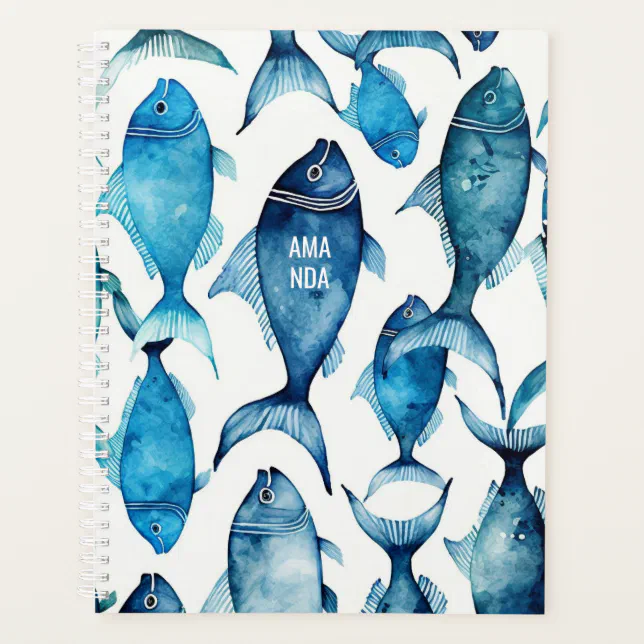 Watercolor Blue Fish | Nautical Teacher & Office Planner | Zazzle