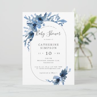 Watercolor blue floral baby shower invitation | Zazzle