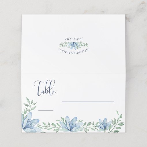 Watercolor Blue Floral Blooms Table Wedding Place Card | Zazzle