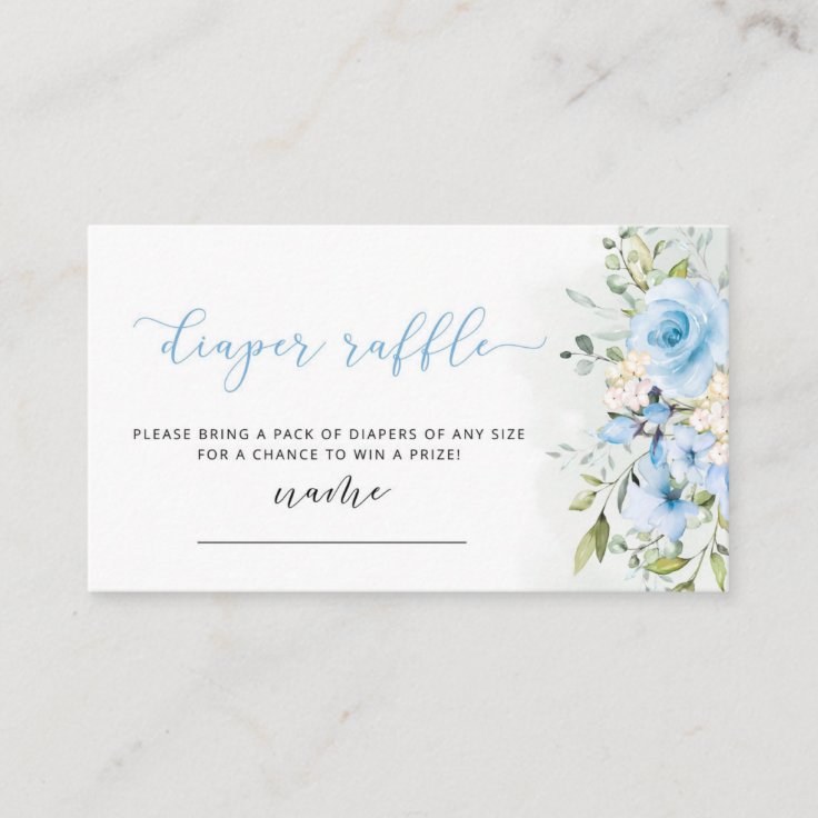 Watercolor blue floral diaper raffle ticket enclosure card | Zazzle