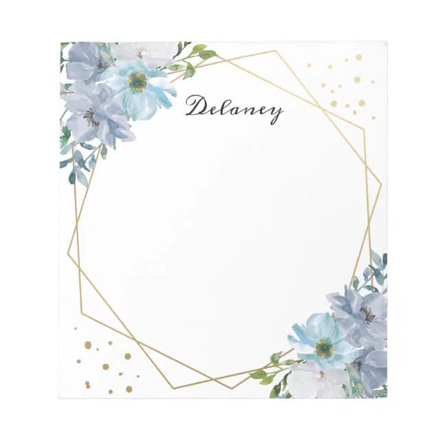 Watercolor Blue Floral Pesonalized Notepad | Zazzle
