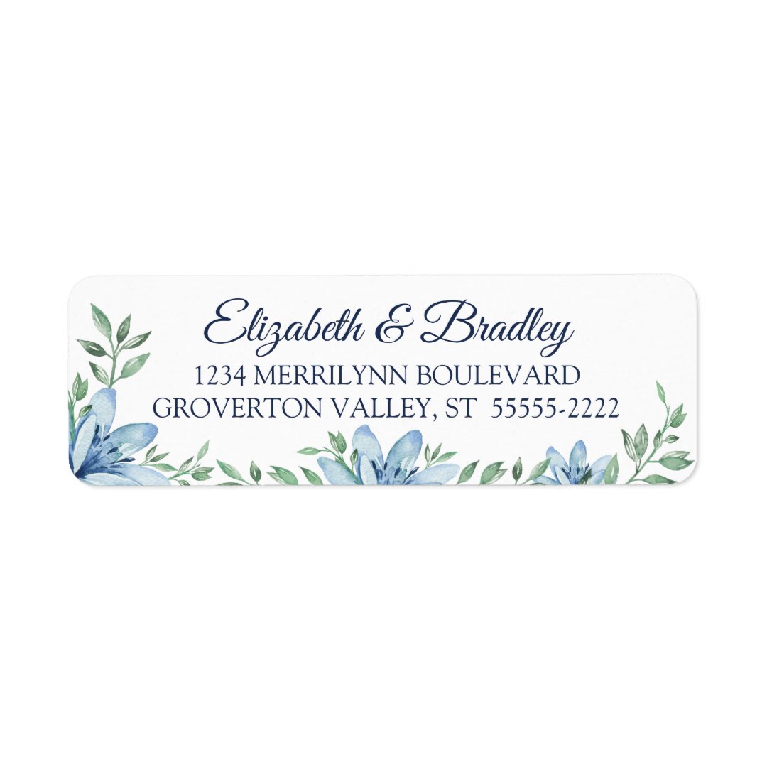 Watercolor Blue Floral Wedding Return Address Label | Zazzle