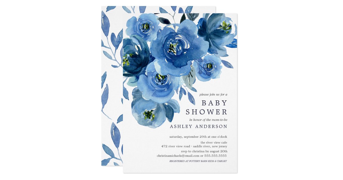 Watercolor Blue Flowers Baby Shower Invitation | Zazzle.com