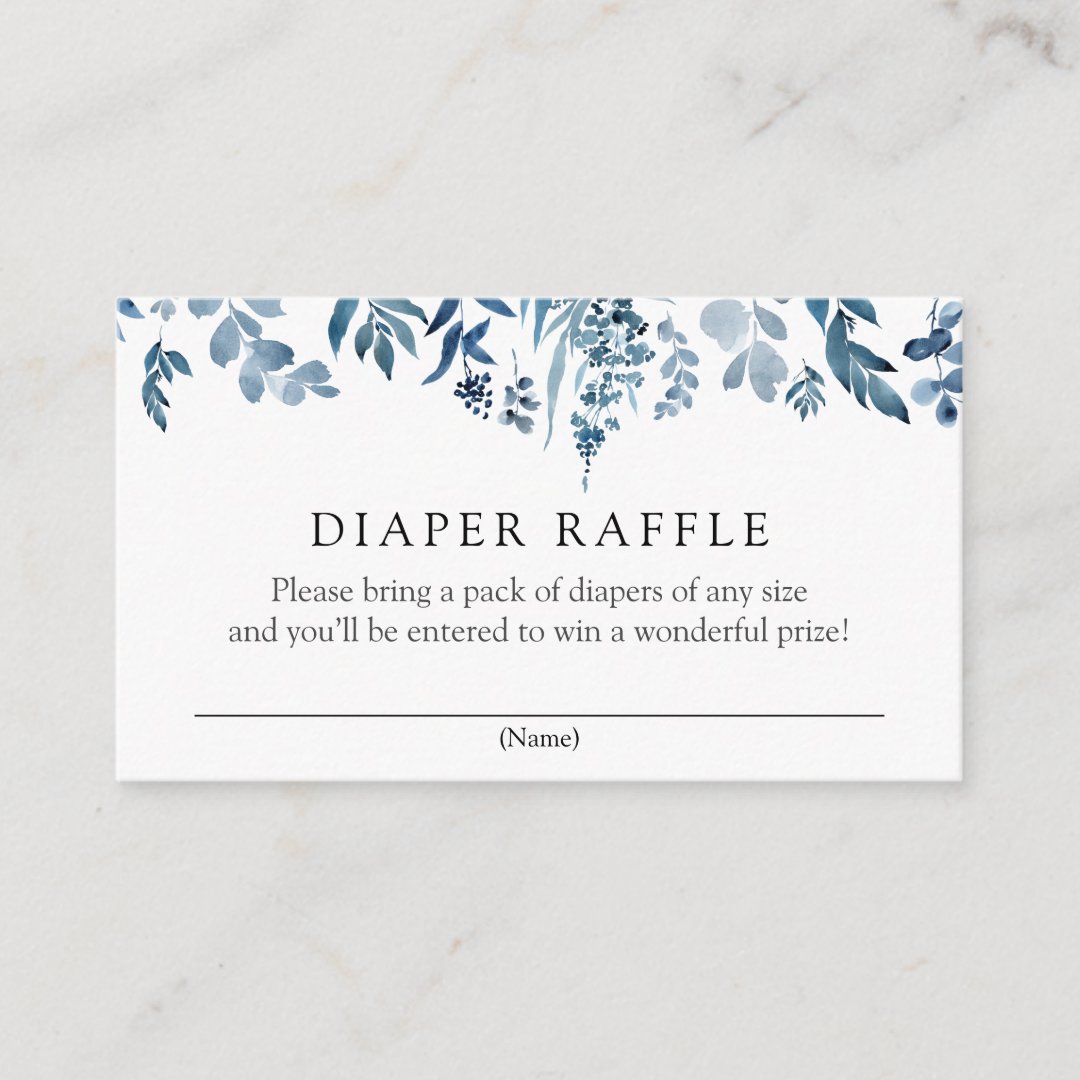 Watercolor Blue Flowers Diaper Raffle insert card | Zazzle