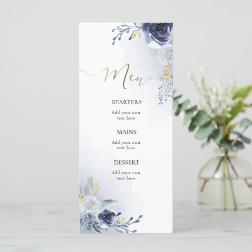 watercolor blue flowers Menu | Zazzle