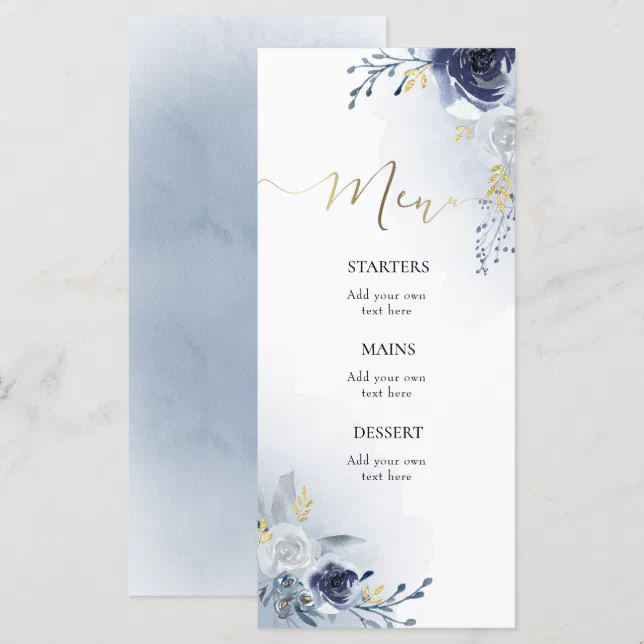watercolor blue flowers Menu | Zazzle