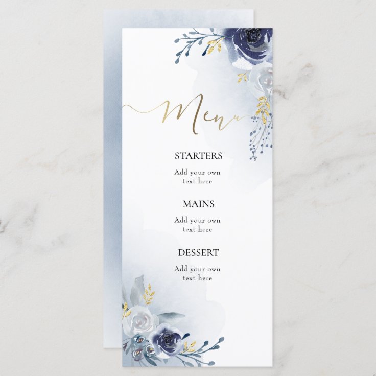 watercolor blue flowers Menu | Zazzle