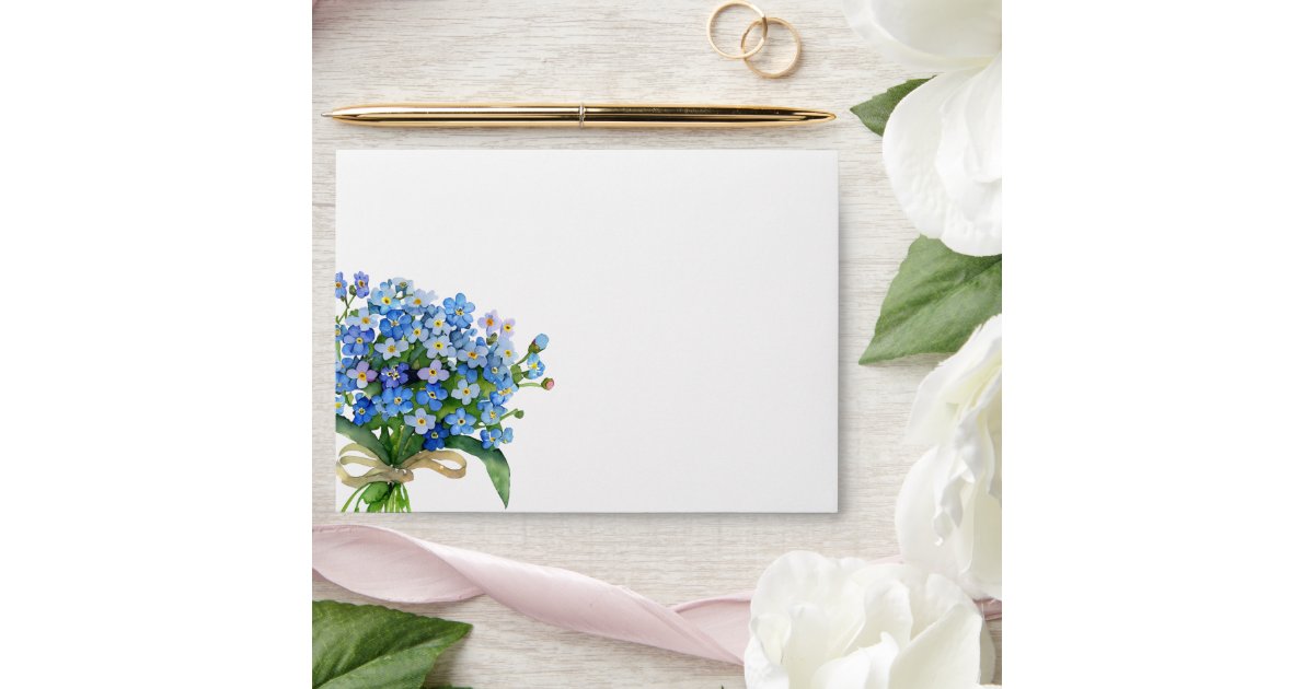 Watercolor Blue Forget Me Not Wedding Envelope | Zazzle