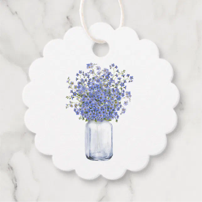 Watercolor Blue Forget-Me-Nots Mason Jar Thank You Favor Tags | Zazzle