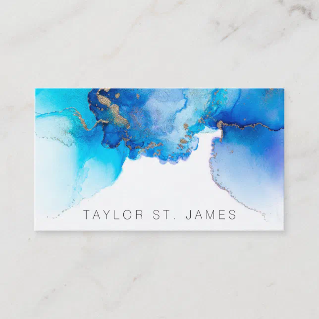 Watercolor Blue Gold Business Card | Zazzle