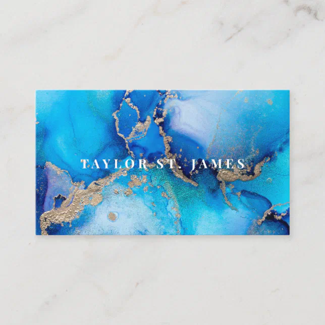 Watercolor Blue Gold Business Card | Zazzle