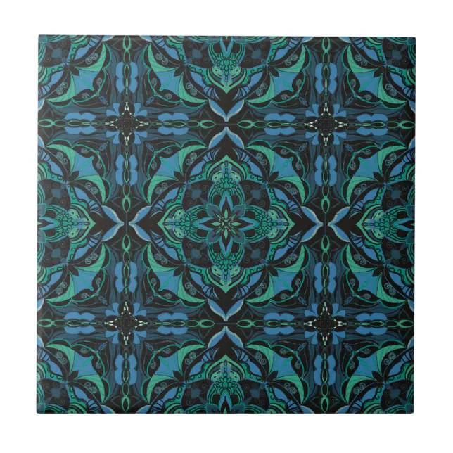 Watercolor Blue Green Azulejo Spanish Tile | Zazzle