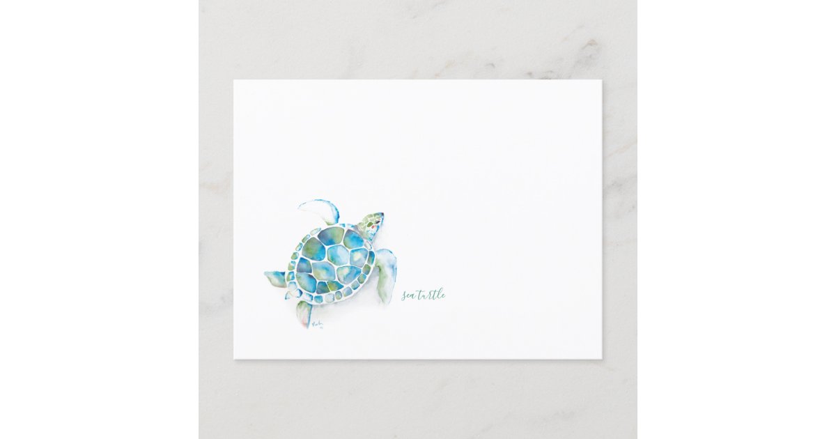 Watercolor Blue Green Sea Turtle Holiday Postcard | Zazzle