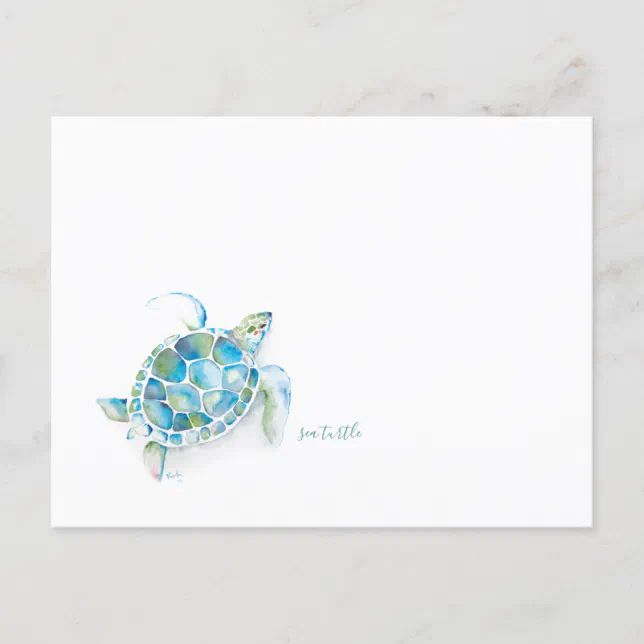 Watercolor Blue Green Sea Turtle Holiday Postcard | Zazzle
