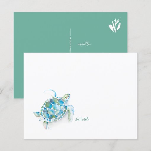 Watercolor Blue Green Sea Turtle Holiday Postcard | Zazzle