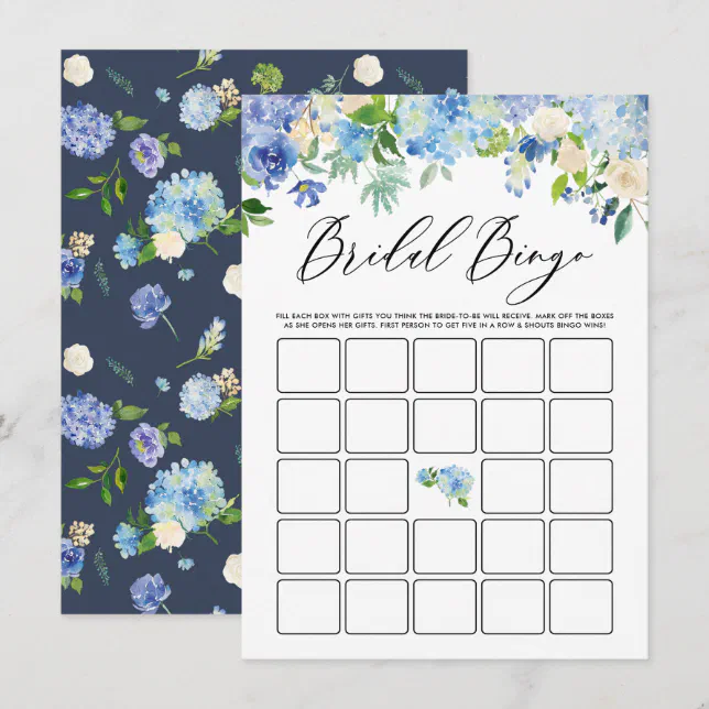 Watercolor Blue Hydrangea Bridal Shower Bingo Enclosure Card | Zazzle