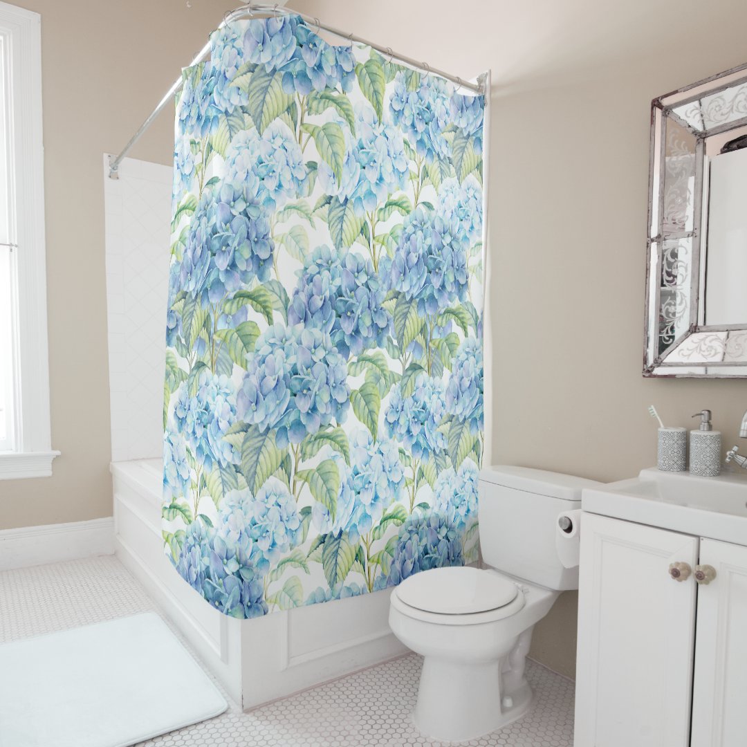 Watercolor Blue Hydrangea Flowers Shower Curtain | Zazzle