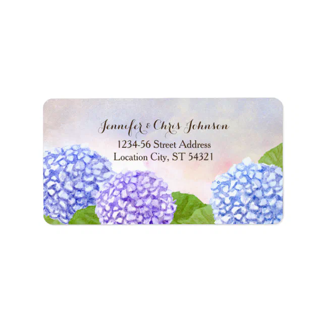 Watercolor Blue Hydrangea Wedding Label | Zazzle