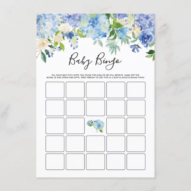 Watercolor Blue Hydrangeas Baby Shower Bingo Game Enclosure Card | Zazzle