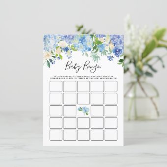 Watercolor Blue Hydrangeas Baby Shower Bingo Game Enclosure Card | Zazzle