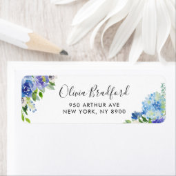 Watercolor Blue Hydrangeas Floral Label | Zazzle