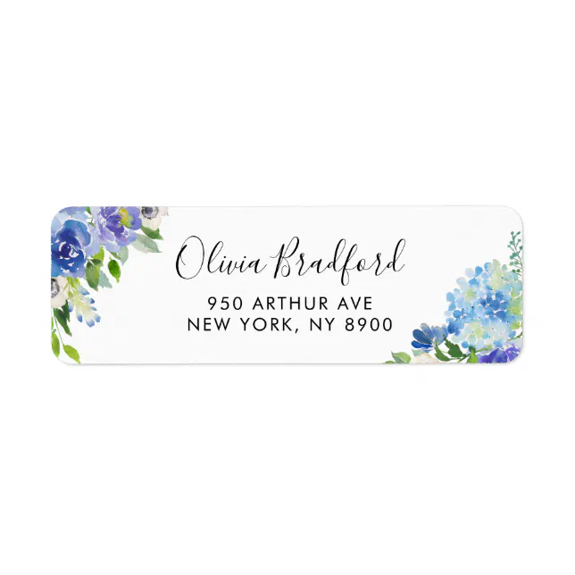 Watercolor Blue Hydrangeas Floral Label | Zazzle