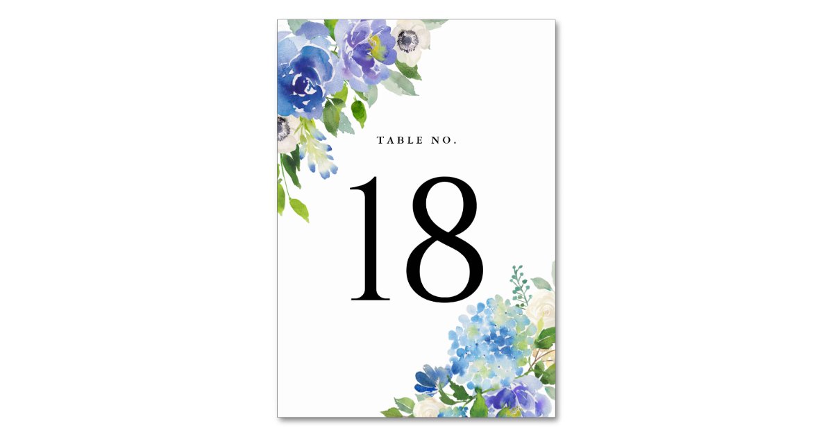 Watercolor Blue Hydrangeas Floral Table Numbers | Zazzle