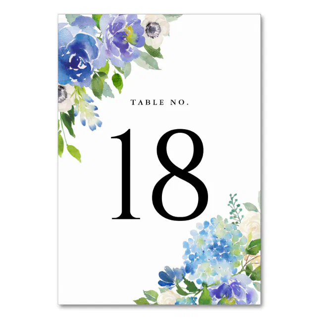 Watercolor Blue Hydrangeas Floral Table Numbers | Zazzle